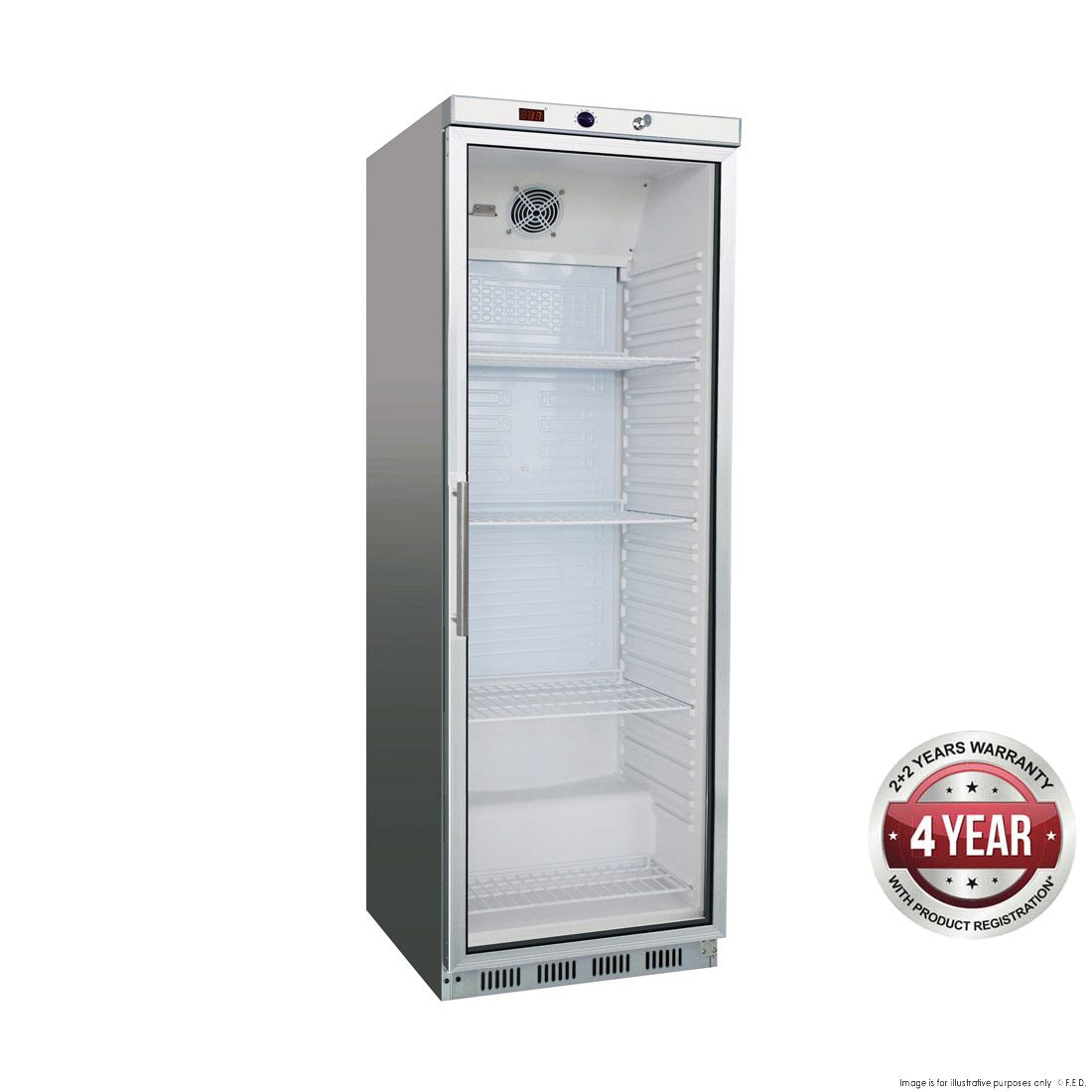 UPRIGHT STORAGE FRIDGE (GLASS DOOR) HR400G S/S - Commercial Food Equipment