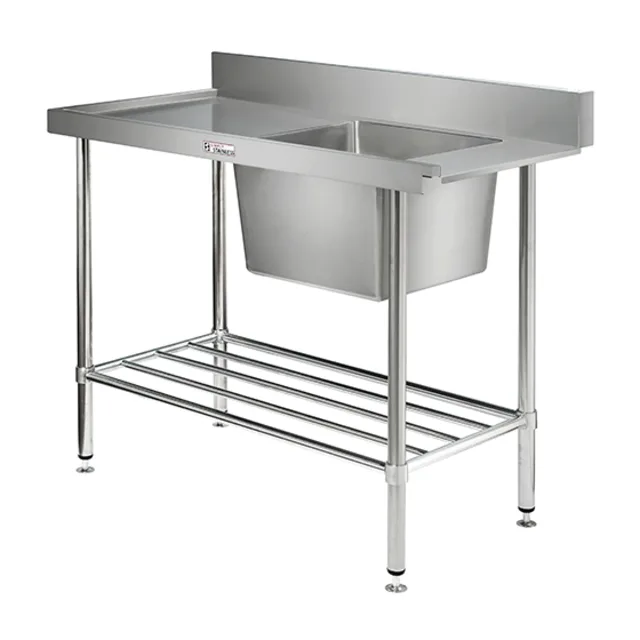 STAINLESS STEEL INLET/OUTLET BENCH WITH SINK & SPLASHBACK - LEFT HAND ...
