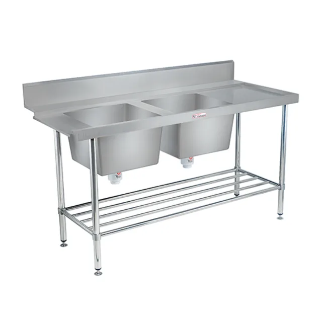 STAINLESS STEEL INLET/OUTLET BENCH WITH DOUBLE SINK & SPLASHBACK ...